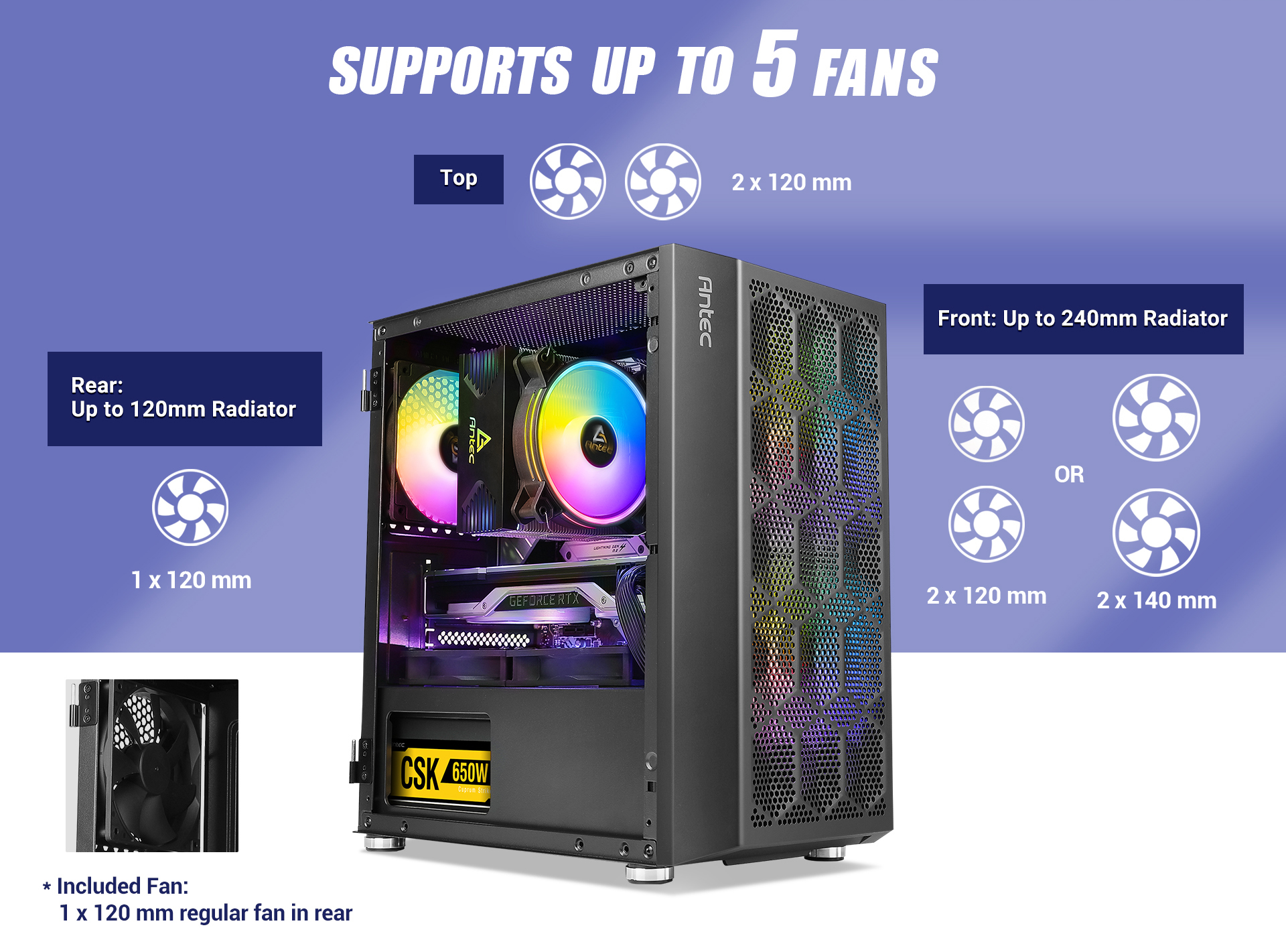 Antec NX200M Micro-ATX Tower, Mini-Tower Computer Case with 120mm Rear Fan Pre-Installed, Mesh ...